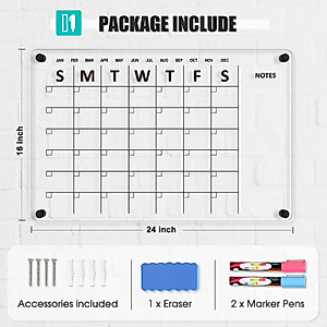 QUEENLINK Acrylic Calendar for Wall, 16"×24" Acrylic Wall Calendar Large Acrylic Board for Wall, Clear Dry Erase Board Wall Mount Familiy Planner（Black）