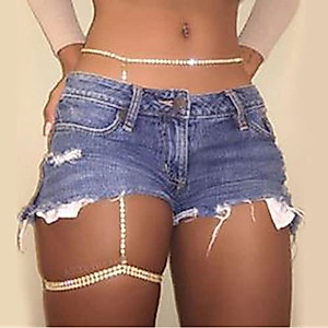 Blindery Sexy Thigh Chain Jewelry Gold Rhinestone Leg Jewelry Layered Bikini Body Jewelry Party Festival for Women and Girl