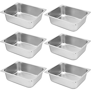 ZeroPone Hotel Pan 4" Deep Steam Table Pan 6 Pack 1/2 Size 12.8"L x 10.4"W Hotel Pan 22 Gauge Stainless Steel Anti Jam Steam Table Pan