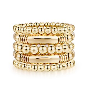 Gold Bangles Bracelet for Women Chunky Curved Stacking Plated Bead Ball Stretchable Bracelets