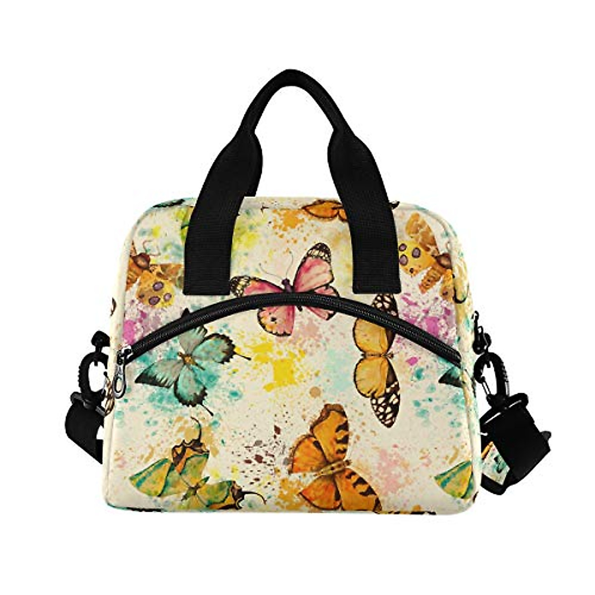 Watercolor Butterfly Lunch Bag Butterflies Insulated Lunch Box for Women Men Tote Bag with Detachable Shoulder Strap for Office School Picnic Hiking¡­