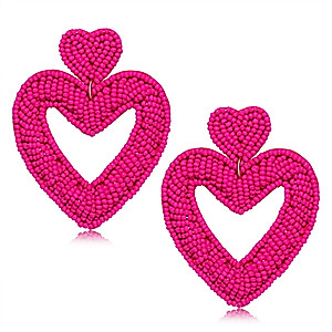 Bead Dangle Earrings for Women Beaded Heart Dangle Earrings Bohemia Statement Bead Drop Earrings Studs Valentine’s Day Heart Beaded Earrings Gifts