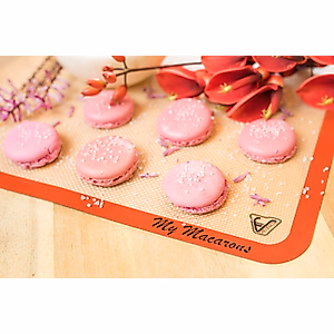 Silicone Macaron Baking Mat - Set of 3 Half Sheet (Thick & Large 11 5/8" x 16 1/2") - Non Stick Silicon Liner for Bake Pans & Rolling - Macaroon/Pastry/Cookie Making - Professional Grade Nonstick