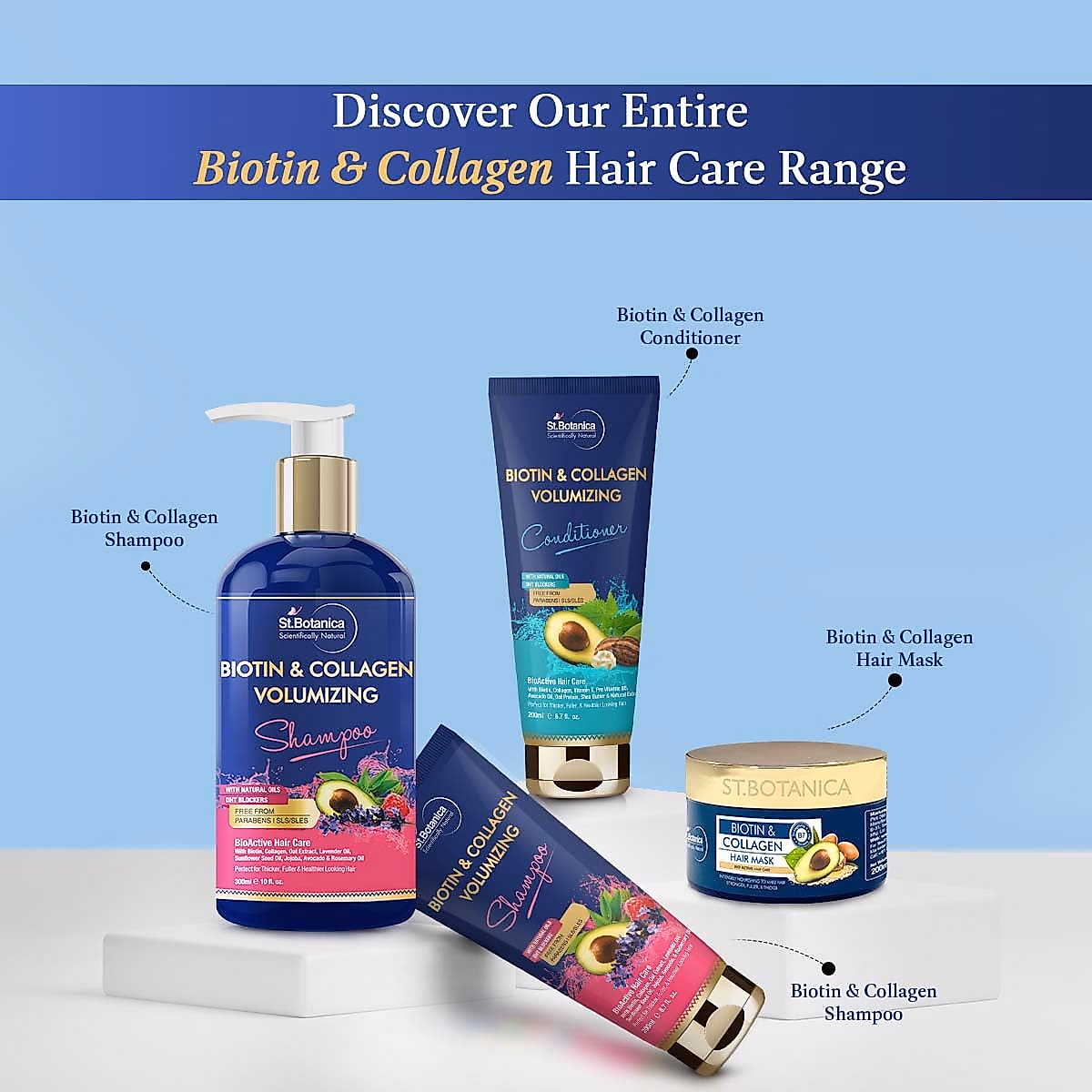 StBotanica Biotin & Collagen Volumizing Hair Shampoo - 300ml - No Sulphate, No Parabens, No Silicon