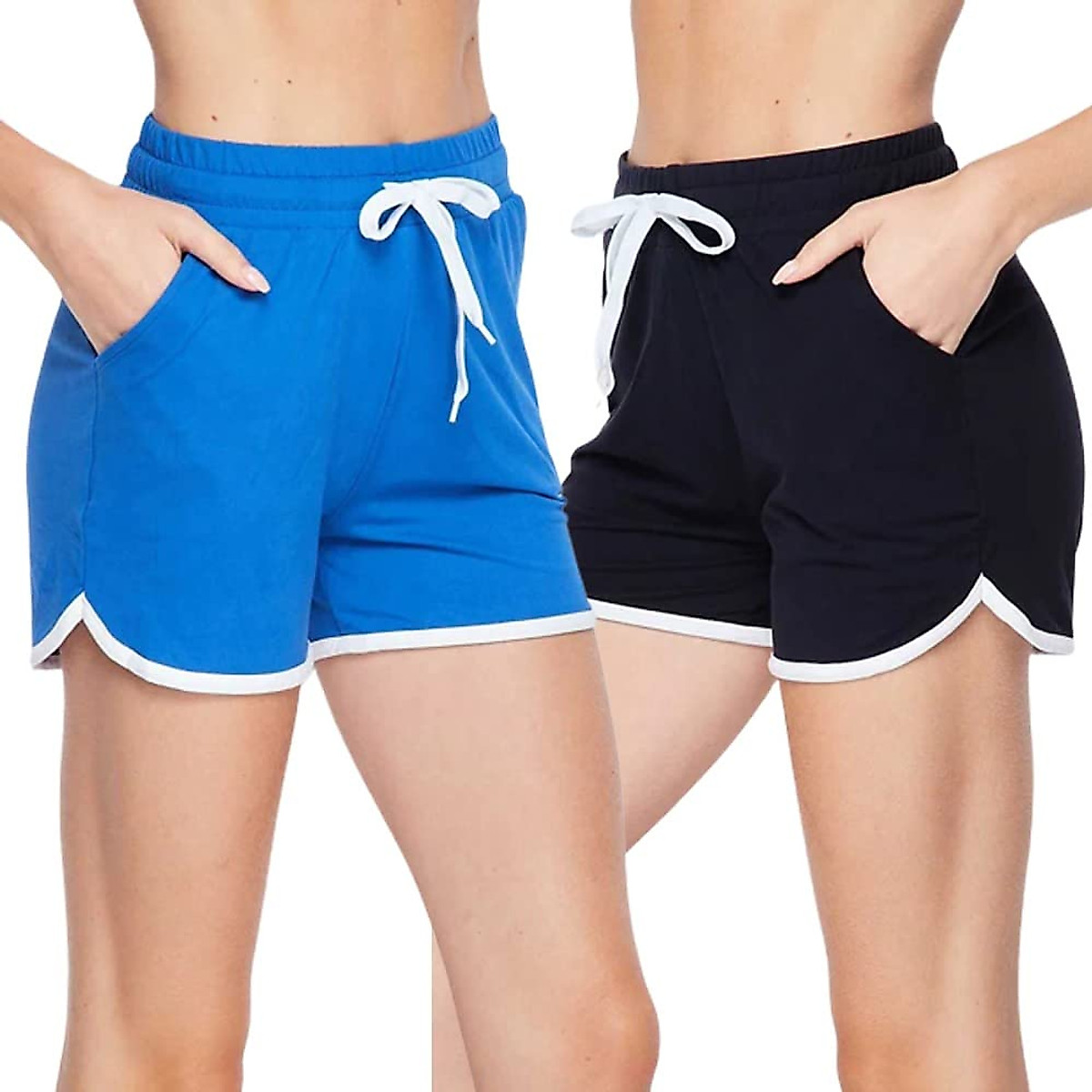 The Season Essentials Active Women’s Vibrant Colors Sport Shorts with Pocket, Walking, Running and Yoga Shorts - Royal Blue/Black (2 Pack), S/M