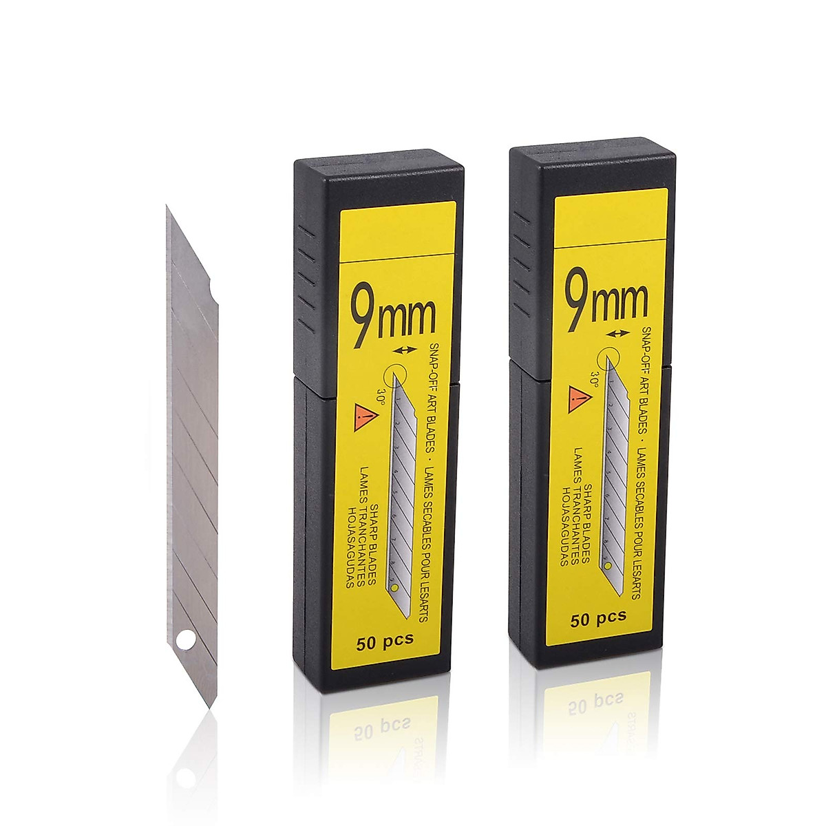 FOSHIO 30 Degree Snap Off Blades 9MM Universal Art Knife Replacement Blades, High Hardness Carbon Steel Material, Auto Vinyl Wrap Office Cutter Craft Knife Sharp Blades, Pack of 100