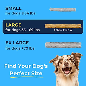 Tartar Shield Soft Rawhide Chews | Safe Dental Treats for Large Dogs | Vet VOHC Approved | Daily Bone Cleans Teeth & Gums Fresh Breath Oral Health Support | USA Made | (Large Dogs / 8 Count)