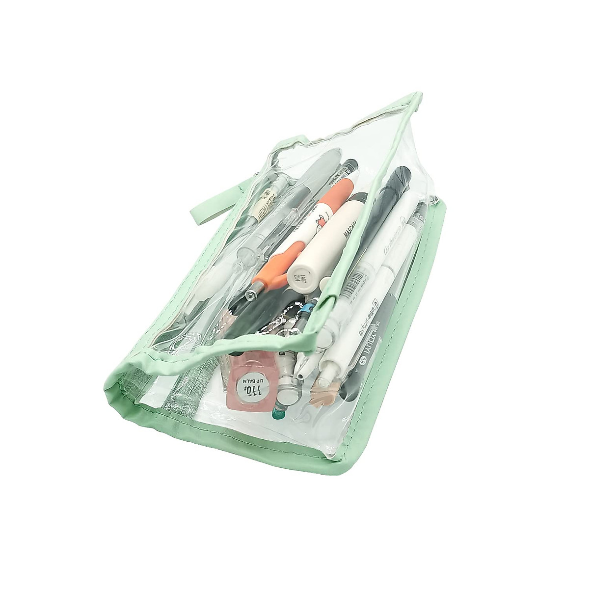 Funny live Transparent PVC Pencil Case Pen Bag Organizer Cosmetic Makeup Bag, Clear Double Compartments Case Bag for Travel | Makeup Brush | Stationerys | Small Crafts, PENS NOT INCLUDED （Mint Green）