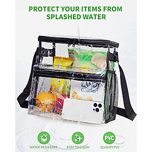 Vorspack Clear Tote Bag - Clear Bag Stadium Approved 12x12x6 Clear Lunch Bag Clear Crossbody Bag for Sports Events Concerts Work College - Black