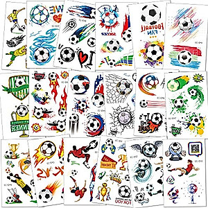 Konsait Football Tattoos Soccer Ball Tattoos Kids Children Temporary Transfer Tattoos Boys Birthday Party Bag & Stocking Fillers, 142PCS