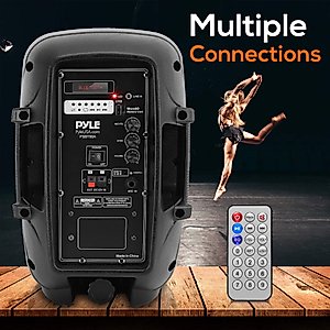Pyle 800W Portable Bluetooth PA Speaker - 8’’ Subwoofer, LED Battery Indicator Lights w/ Built-in Rechargeable Battery, MP3/USB/SD Card Reader, and UHF Wireless Microphone - Pyle PSBT85A,Black
