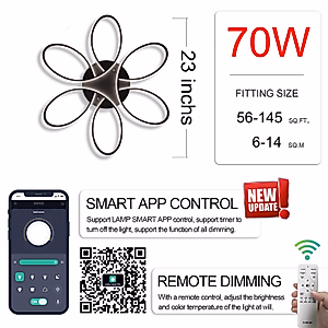 LOFAHS Modern LED Ceiling Light Fixture with Remote Control Lamp Dimmable Ceiling Chandelier for Living Room Dinning Room Bedroom Kitchen Home Lighting (23 inch/60CM 70W)