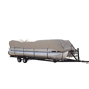 Vortex Direct Beige/Tan 22' Ultra Pontoon Boat Cover, Has Elastic and Straps, Fits 20'1" to 21' to 22' Long Deck Area, Up to 102" Beam