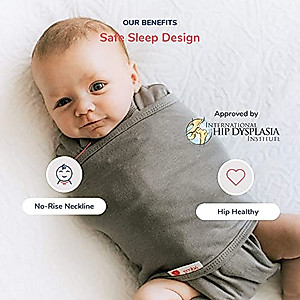 embé 2-Way Starter Baby Swaddle, 6-14 lbs, Newborn Swaddle Sack 0-3 Months, Zip & Velcro Swaddle 0-3 Months Baby Swaddles Wrap, Hip Healthy, Infant Swaddle - Slate