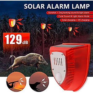 2Pack Solar Security Light Alarm,WONFAST Waterproof PIR 6LED Motion Sensor Flashing Light,129dB Gunshot Sounds & Dog Barking Sound Warning Strobe Night Lamp for Outdoor Farm Barn Villa Yard