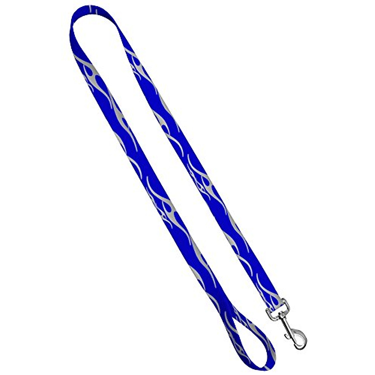 Flame Print Dog Leash - Hot Rod Flame Print Dog Leash Waterproof With Easy Grip Loop – 1 Inch x 4 Feet, Blue/Silver