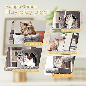 SHA CERLIN 68 Inches Multi-Level Large Cat Tree for Large Cats/Big Cat Tower with Cat Condo/Cozy Plush Cat Perches/Sisal Scratching Posts and Hammocks/Cat Activity Center Play House, Grey
