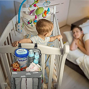 Hanging Organizer for baby Diaper Changing Table & Crib-Multiple Pockets-Diaper Holder for Newborn Baby Boy & Girl- 20x5.12x26 inches, Grey, BH1052