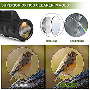 12x55 HD Monocular Telescope with Smartphone Holder, 2023 Waterproof Monocular, Lightweight Monocular for Bird Watching Hunting Camping Travel Star Watching