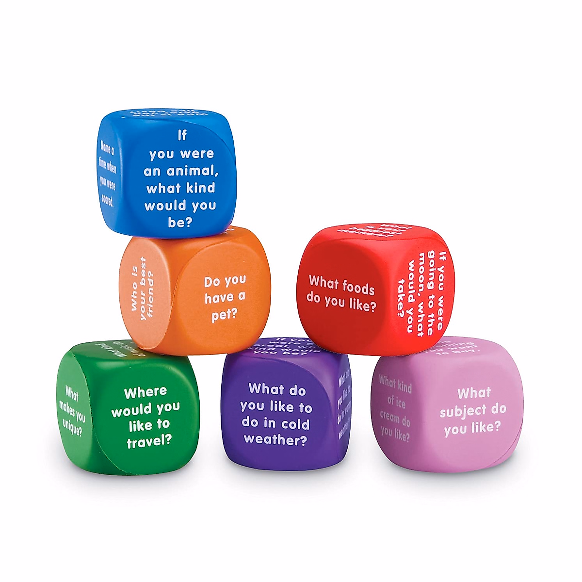 Learning Resources Conversation Cubes - 6 Pieces, Ages 6+ Foam Cubes for Social Emotional Learning, School Counselor Supplies, Speech Therapy Toys, Ice Breaker Cubes