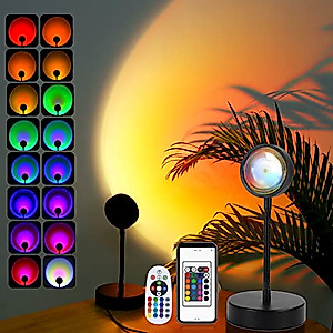 JIMEI Sunset Lamp Projector Led Lights for Bedroom Night Light RGB Lights Sun Sunlight Sunrise Lamp 10w 360° Rotation Mood Lighting Home /Room Decor Christmas Gifts for Women