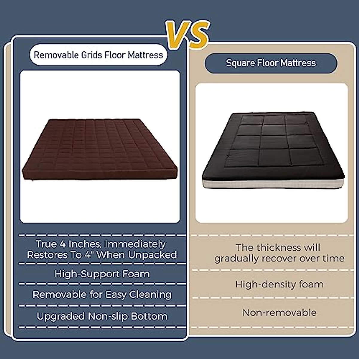 MAXYOYO Floor Mattress Japanese Futon Mattress, Full Thicken Sleeping Pad for Floor Folding Mattress Tatami Mat Camping Mattress with Removable Cover