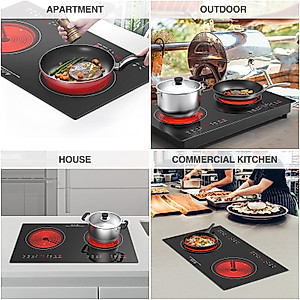 GTKZW Electric Cooktop 24 Inch,Electric Stove 2 Burners 110V Built-in and Countertop 2200W, LED Touch Screen, 9 Heating 9 Temperature, Overheat Protection, Kids Lock & Timer,Suitable for all Pans
