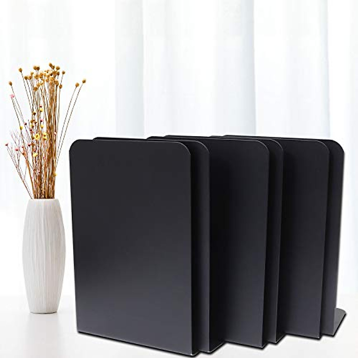 ZOEYES 6 Pcs Black Metal Bookends 8.0x3.9x5.3 Inch, Heavy Duty Book Ends for Shelves, Nonskid Book Holders and Book Stopper for Books Notebooks Files Magazines DVDs - Great for Office, Home, School