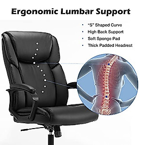 Office Chair - Executive Computer Desk Chair with Lumbar Support, High Back Height Adjustable Ergonomic Task Chair with Wheels, Armrest, Headrest, PU Leather for Adults