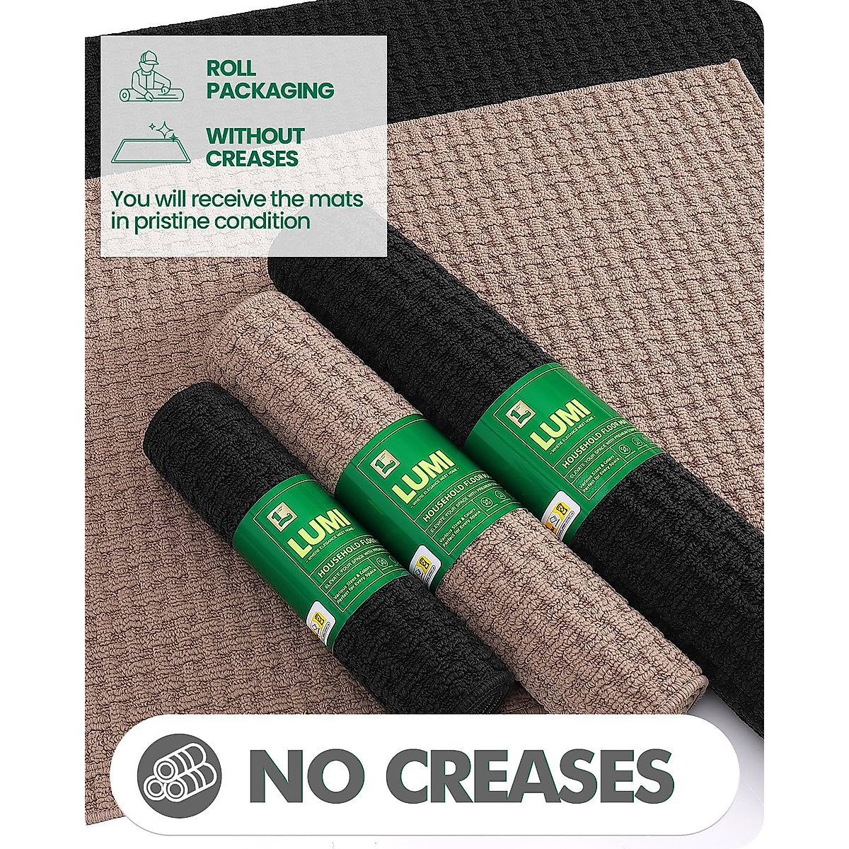 LUMI Indoor Door Mat, Non-Slip, Absorbent, Fade Resistant, Easy Clean, Natural Rubber Backed, Industrial Grade Polypropylene Fibers, Beautifully Crafted Design Mat, 24"x36", Dark Grey