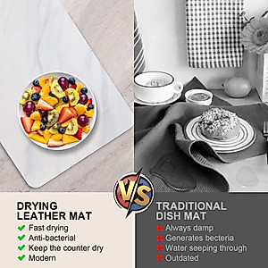 24" x 16" Dish Drying Mat for Kitchen Counter, Absorbent Hide Stain Rubber Backed Coffee Mat, Easy Clean, Eco-friendly, Heat-resistant, Large Kitchen Drying Mat, White Marble