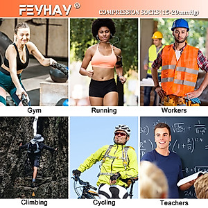FEYHAY Copper Compression Socks(8 Pairs) for Men & Women 15-20 mmHg is Best Athletic & Daily for Running Flight Travel Climbing (Large-X-Large, 05 navy/Gray/Black)