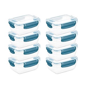 Superio Plastic Food Storage Containers with Airtight Lids, 8 Pack- 27 Oz, BPA Free, Leakproof, Stackable, Microwave, Dishwasher, Freezer Safe, Blue