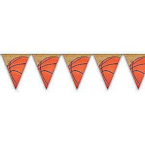 Beistle Plastic Pennant Banners 3 Piece Birthday Basketball Decorations Sports Party Supplies, 11" x 12', Orange/Black/Tan