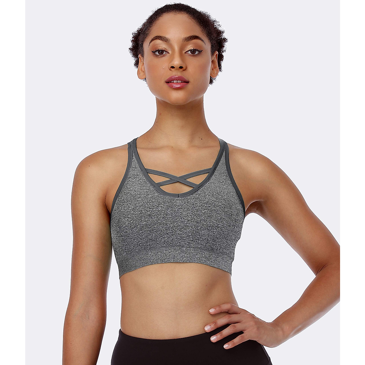 ANGOOL Strappy Sports Bras for Women - Medium Support Wirefree Yoga Bra Activewear 3 Pack