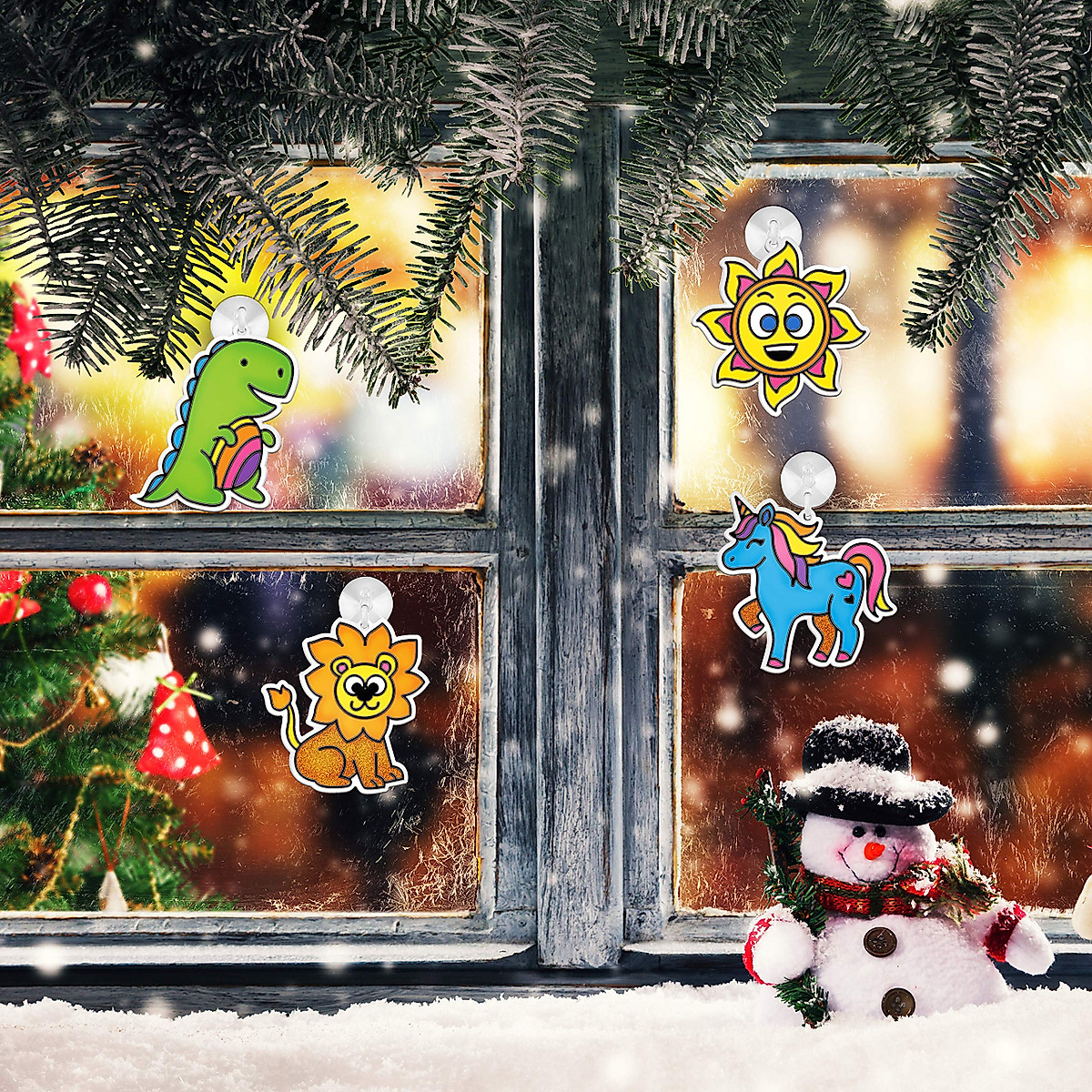 Klever Kits 24PCS Window Art Suncatcher Paint Kit, Create Your Own Window Art Sun Catcher Craft Kit for Kids Ages 4-8, DIY Suncatchers for Toddler Girls Boys Painting Activities Art Project