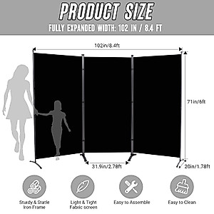 JVVMNJLK Indoor Room Divider, Portable Office Divider, Room Divider Wall Screen 3 Panel, Folding Partition Privacy Screen Walls Dividers for Room Separator 102" W x 71.3" H,Black