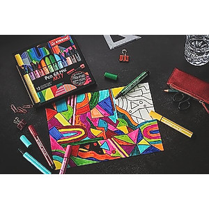 STABILO Premium Felt Tip Pen with Thick Chisel Tip Pen 68 MAX - ARTY - Pack of 24 - with 24 Different Colours