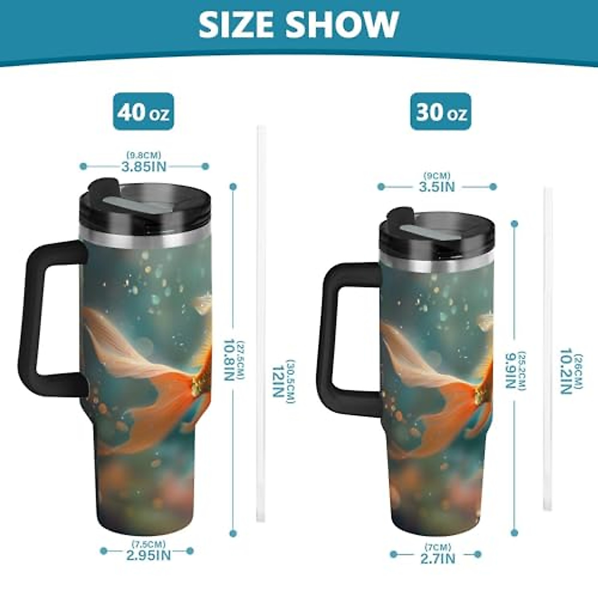 FRCSDIY Beautiful Goldfish Insulated Tumbler with Handle and Straw Lid,40oz Leakproof Stainless Steel Cup BPA-Free Water Bottle