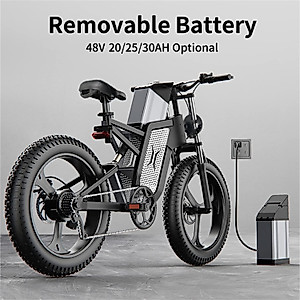 X20 Electric Bicycle, 20" 2000W Electric Bike for Adults, 48V 25AH Removable Battery, Up to 30 MPH, Snow Beach Mountain E-Bike with Dual Hydraulic Shock Absorber& Pedal Assist