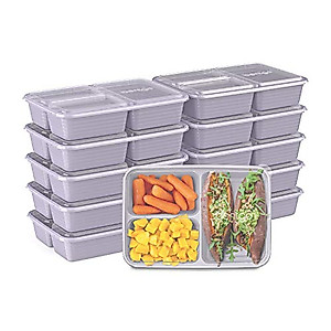 Bentgo Prep 3-Compartment Meal-Prep Containers with Custom-Fit Lids - Microwaveable, Durable, Reusable, BPA-Free, Freezer and Dishwasher Safe Food Storage Containers - 10 Trays & 10 Lids (Lilac)