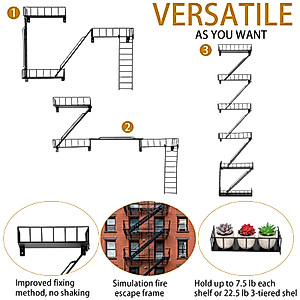 Zonon Fire Escape Wall Shelf Hanging Fire Escape Shelving Metal Ladder Decor Cool Bookshelf Fire Escape Wall Organizer Wall Floating Shelves Action Figure Shelf for Home Bedroom Room Display(6 Tier)