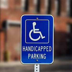 Handicap Parking Sign, with Picture of Wheelchair Sign, 18 x 12 Inches Engineer Grade Reflective Sheeting Rust Free Aluminum, Weather Resistant, Waterproof, Durable Ink, Easy to Mount