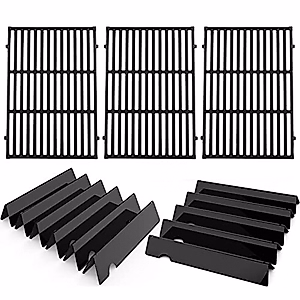 66096 Cast Iron Cooking Grates and 66796 Flavorizer Bars for Weber Genesis II 600 Series Genesis II E-610 S-610 Genesis II LX E-640 S-640 Gas Grills, 11 Pcs Heat Plates Replace for Weber 91611, 66034