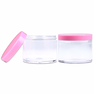 Beauticom 120g/120ml (4 Fl Oz) Thick Double Wall Leak-Proof Round Clear Plastic Jars with Flat Top Lids for Creams, Lotions, Powders, Glitters, and more… (Color: Pink Lid, Quantity: 12 Pieces)