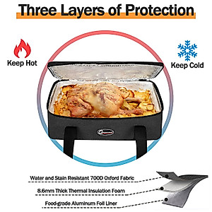 GhvyenntteS Insulated Casserole Carrier for Hot or Cold Food, Collapsible Insulated Food Carrier for Parties, Picnic, Travel, Fits 9"x13" Baking Dish, Grey