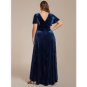 Ever-Pretty Women's V Neck High Waist Velvet Plus Size Mother of The Bride Dress Navy Blue US14