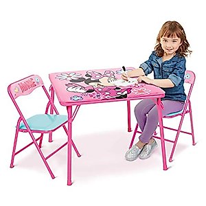 Minnie Mouse Activity – Folding Childrens Table & Chair Set – Includes 2 Kid Chairs with Non Skid Rubber Feet & Padded Seats – Sturdy Metal Construction