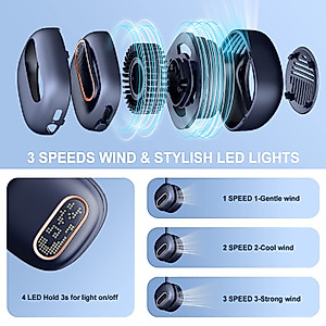 Apatner Portable Neck Fan,Foldable Bladeless Neck Cooler,Wearable Personal Fans with LED Lights,Hand Free Mini Cooling Fan, 2000mAh USB Rechargeable for Outdoor Travel Women(Blue)