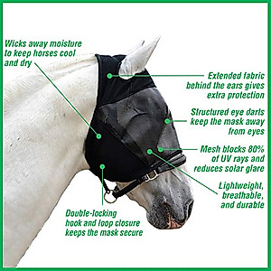 Absorbine UltraShield Equine Fly Mask, UV Protection, Horse Size Without Ears